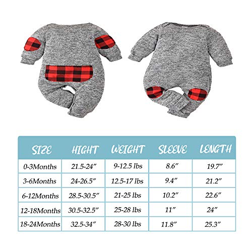 Newborn Baby Boys Girls Buffalo Plaid Christmas Outfits Romper Infant One Piece Christmas Clothes Jumpsuit with Hat Grey