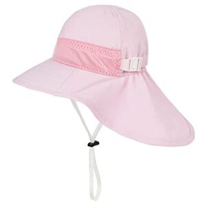 Baby Sun Hat Toddler Kids Girls Sun Hat UPF 50+ Protection Beach Hat Wide Brim Neck Flap Adjustable Fishing Hats for Girls Boys Pink 2-6T