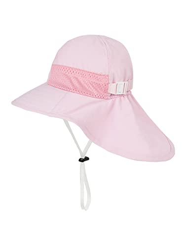 Baby Sun Hat Toddler Kids Girls Sun Hat UPF 50+ Protection Beach Hat Wide Brim Neck Flap Adjustable Fishing Hats for Girls Boys Pink 2-6T