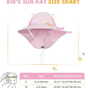 Baby Sun Hat Toddler Kids Girls Sun Hat UPF 50+ Protection Beach Hat Wide Brim Neck Flap Adjustable Fishing Hats for Girls Boys Pink 2-6T