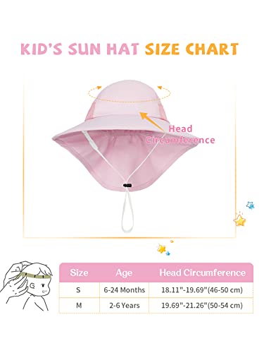 Baby Sun Hat Toddler Kids Girls Sun Hat UPF 50+ Protection Beach Hat Wide Brim Neck Flap Adjustable Fishing Hats for Girls Boys Pink 2-6T