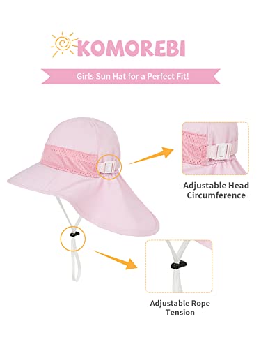 Baby Sun Hat Toddler Kids Girls Sun Hat UPF 50+ Protection Beach Hat Wide Brim Neck Flap Adjustable Fishing Hats for Girls Boys Pink 2-6T