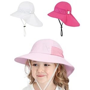 Baby Sun Hat Toddler Kids Girls Sun Hat UPF 50+ Protection Beach Hat Wide Brim Neck Flap Adjustable Fishing Hats for Girls Boys Pink 2-6T