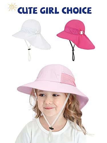 Baby Sun Hat Toddler Kids Girls Sun Hat UPF 50+ Protection Beach Hat Wide Brim Neck Flap Adjustable Fishing Hats for Girls Boys Pink 2-6T