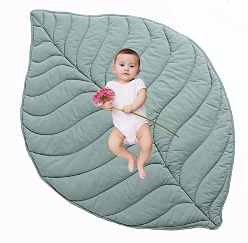 Large Cotton Leaf Baby Play Mat, Machine Washable Thick Play Mat for Baby Gift, Floor Tummy Time Baby Mat for Girls and Boys,Baby Play Mat Creeper Nursery Rug