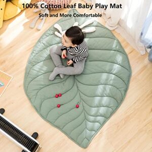 Large Cotton Leaf Baby Play Mat, Machine Washable Thick Play Mat for Baby Gift, Floor Tummy Time Baby Mat for Girls and Boys,Baby Play Mat Creeper Nursery Rug