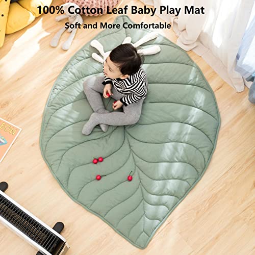 Large Cotton Leaf Baby Play Mat, Machine Washable Thick Play Mat for Baby Gift, Floor Tummy Time Baby Mat for Girls and Boys,Baby Play Mat Creeper Nursery Rug