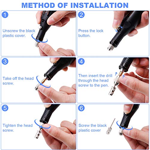 Electric Micro Engraver Pen Mini DIY Engraving Tool Kit for Metal Glass Ceramic Plastic Wood Jewelry 1 Scriber Etcher 30 Bits 6 Polishing Head 3 Wool Cleaner Bits 20 Stencils and Operating Instruction