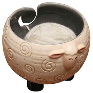 sheep ceramic yarn bowl large knitting bowl, 6.7 x 4.7 inches, handmade yarn holder for crocheting, ball of yarn for tangle-free, holder for crochet, portable decorative knitting bowl