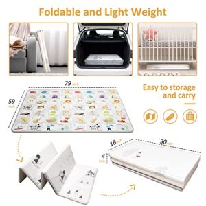 Pufeng Baby Play Mat 79" X 59", Reversible Foldable Baby Playmat, Waterproof Anti-Slip Foam Floor Playmat Non-Toxic Portable Baby Crawling Mat for Infants, Toddler, Kids, Indoor Outdoor Use