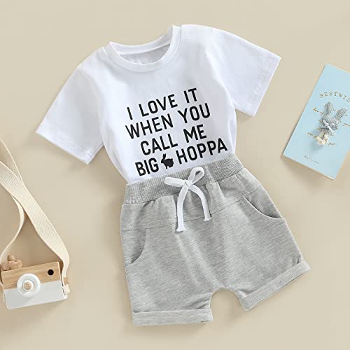 Toddler Baby Boys Easter Outfits Short Sleeve Letter Print T Shirt and Drawstring Shorts Playwear Sets (Big Hoppa & White, 2-3 Years)