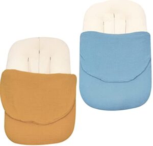 2 pack baby lounger cover for newborn, organic cotton muslin lounger pillow case for babies, snug fitted removable slipcover, babynest cover for boys & girls (orange & blue)