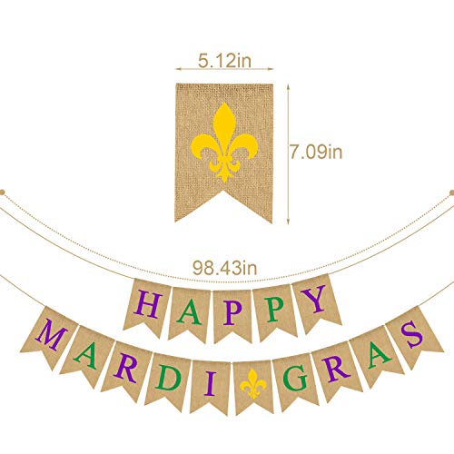 Rainlemon Jute Burlap Happy Mardi Gras Banner March Party Mantel Fireplace Garland Decoration Supply