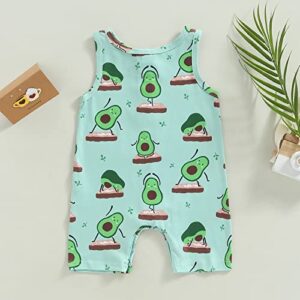 Liyabanna Newborn Baby Boy Girl Clothes Sleeveless Avocado/Boots Print Romper Onesie Jumpsuit Playsuit Overalls Summer One Piece Outfit (Green Avocado , 12-18 Months )