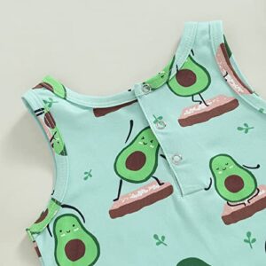 Liyabanna Newborn Baby Boy Girl Clothes Sleeveless Avocado/Boots Print Romper Onesie Jumpsuit Playsuit Overalls Summer One Piece Outfit (Green Avocado , 12-18 Months )