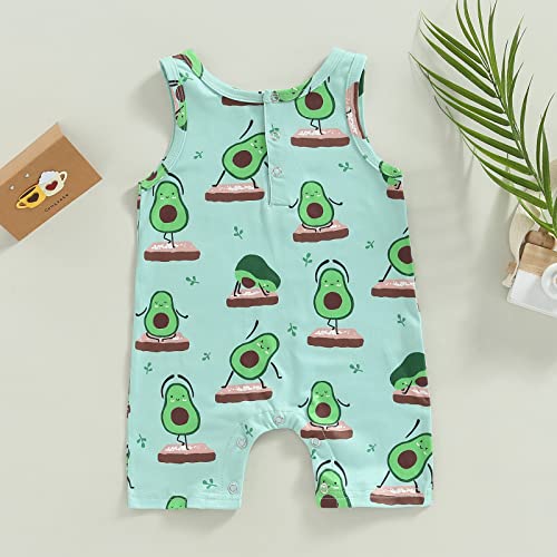 Liyabanna Newborn Baby Boy Girl Clothes Sleeveless Avocado/Boots Print Romper Onesie Jumpsuit Playsuit Overalls Summer One Piece Outfit (Green Avocado , 12-18 Months )