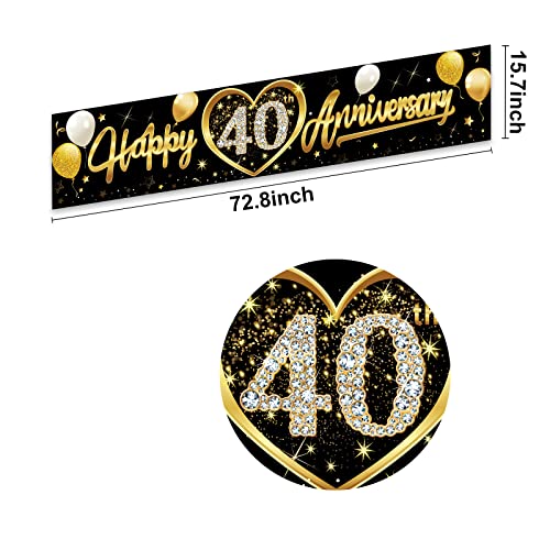 Kauayurk Happy 40th Wedding Anniversary Banner Decorations, Black Gold 40th Anniversary Sign Party Supplies, 40th Wedding Anniversary Decor Photo Booth for Outdoor Indoor