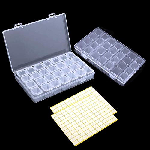 2 Pack 28 Grids Diamond Embroidery Box Painting Storage Case with 224 Pcs Craft Label Marker Sticker for DIY Art Craft