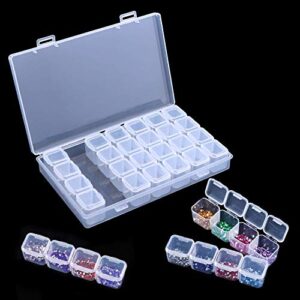 2 Pack 28 Grids Diamond Embroidery Box Painting Storage Case with 224 Pcs Craft Label Marker Sticker for DIY Art Craft