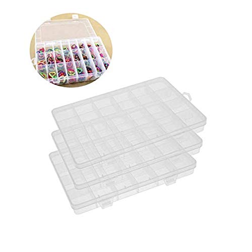 Saim Plastic Organizer Container Box 24 Compartments Jewelry Storage Box with Adjustable Dividers for Bead Rings Jewelry Display Organizer 3PCS