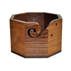 Premium Solid Hard Rose Wood Crafted Wooden Portable Octagonal Yarn Bowl Holder for Knitting Crochet 6 x 6 x 4 inch Christmas Gift Set | Hind Handicrafts