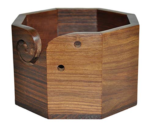 Premium Solid Hard Rose Wood Crafted Wooden Portable Octagonal Yarn Bowl Holder for Knitting Crochet 6 x 6 x 4 inch Christmas Gift Set | Hind Handicrafts