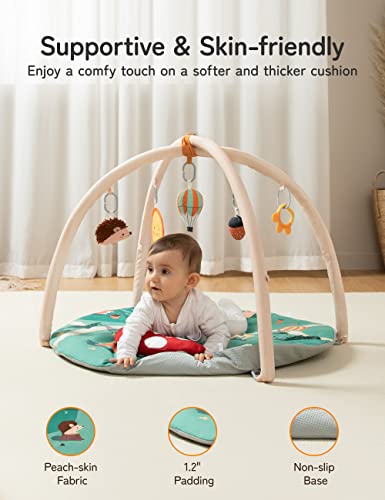 Baby Play Mat, Besrey 7 in 1 Thicker Baby Play Gym, 5 Zoo Theme Developmental Toys Tummy Time Mat, 2 Replaceable Washable Mat Cover, Soft Pillow & Cushion, Activity Gym Mat for Toddler Infant Newborn