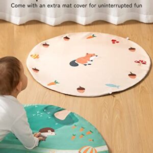 Baby Play Mat, Besrey 7 in 1 Thicker Baby Play Gym, 5 Zoo Theme Developmental Toys Tummy Time Mat, 2 Replaceable Washable Mat Cover, Soft Pillow & Cushion, Activity Gym Mat for Toddler Infant Newborn