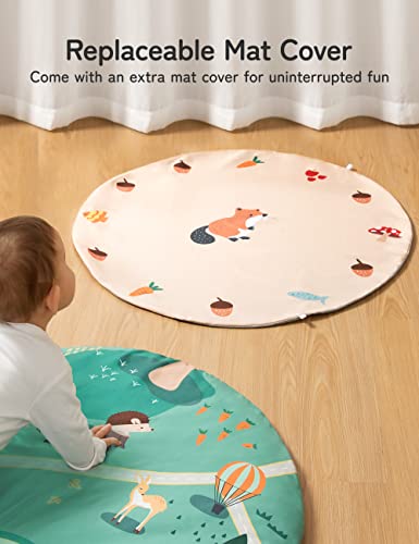 Baby Play Mat, Besrey 7 in 1 Thicker Baby Play Gym, 5 Zoo Theme Developmental Toys Tummy Time Mat, 2 Replaceable Washable Mat Cover, Soft Pillow & Cushion, Activity Gym Mat for Toddler Infant Newborn