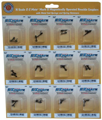 Bachmann Trains E - Z Mate Mark II Magnetic Knuckle Couplers with Metal Coil Spring - Medium (12 Coupler pairs per card) - N Scale