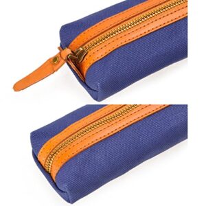 ZLYC Slim Canvas Pencil Case Pouch Compact Zipper Pen Case Simple Stationery Bag (blue2)