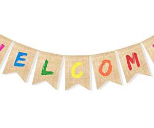 Uniwish Welcome Banner for First Day of School Classroom Decorations Garland Apple Themed Welcome Class Office Photo Backdrop