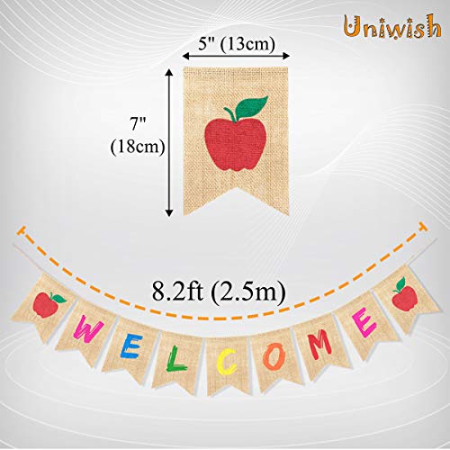 Uniwish Welcome Banner for First Day of School Classroom Decorations Garland Apple Themed Welcome Class Office Photo Backdrop