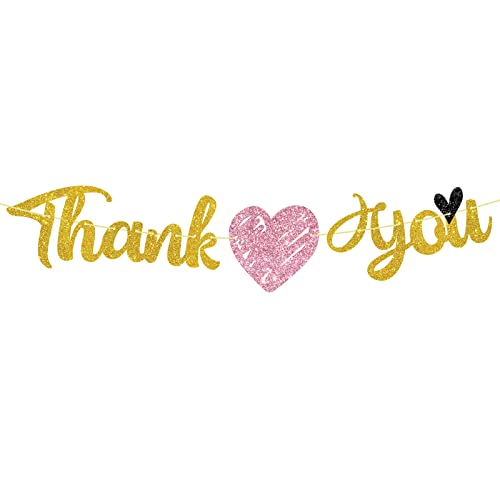 Thank You Banner Gold Glittery Staff Employee Appreciation, Bridal Shower Birthday and Wedding Ainiversary, Retirement, Party Sign Decorations