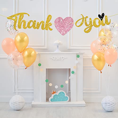 Thank You Banner Gold Glittery Staff Employee Appreciation, Bridal Shower Birthday and Wedding Ainiversary, Retirement, Party Sign Decorations