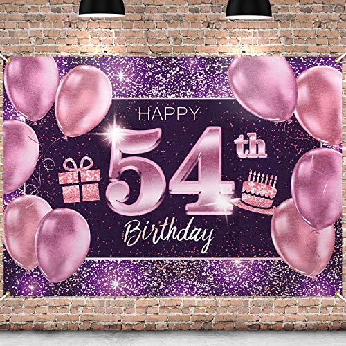 PAKBOOM Happy 54th Birthday Banner Backdrop - 54 Birthday Party Decorations Supplies for Women - Pink Purple Gold 4 x 6ft