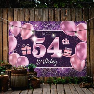 PAKBOOM Happy 54th Birthday Banner Backdrop - 54 Birthday Party Decorations Supplies for Women - Pink Purple Gold 4 x 6ft