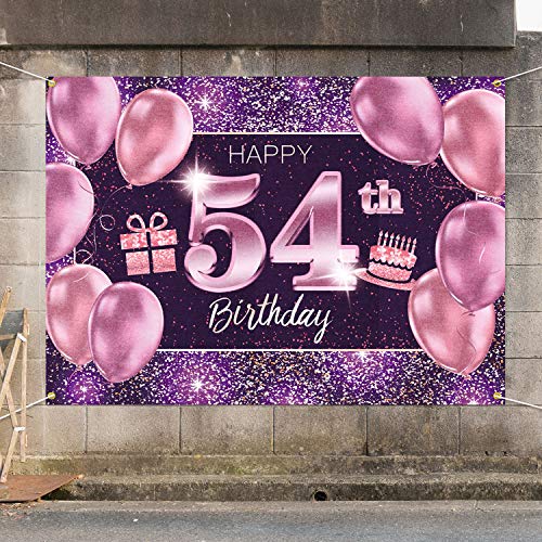 PAKBOOM Happy 54th Birthday Banner Backdrop - 54 Birthday Party Decorations Supplies for Women - Pink Purple Gold 4 x 6ft