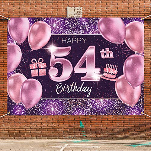 PAKBOOM Happy 54th Birthday Banner Backdrop - 54 Birthday Party Decorations Supplies for Women - Pink Purple Gold 4 x 6ft