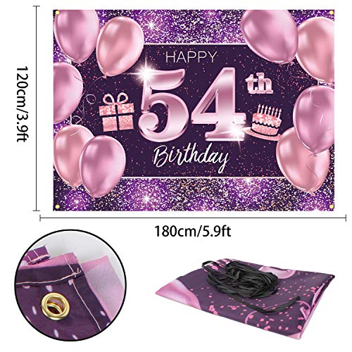 PAKBOOM Happy 54th Birthday Banner Backdrop - 54 Birthday Party Decorations Supplies for Women - Pink Purple Gold 4 x 6ft