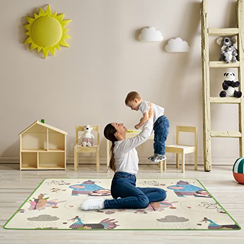 WHITEMPTER Baby Play Mat, Large Waterproof Activity Playmatfor Baby, Easy to Clean, Anti-Slip Reversible Foam Playmat for Baby Toddlers Kids, Double Cartoon Design, 50" x 50"