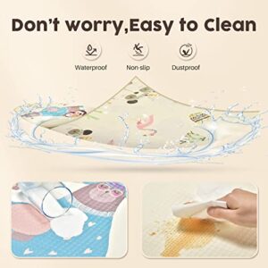 WHITEMPTER Baby Play Mat, Large Waterproof Activity Playmatfor Baby, Easy to Clean, Anti-Slip Reversible Foam Playmat for Baby Toddlers Kids, Double Cartoon Design, 50" x 50"