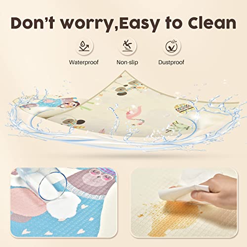 WHITEMPTER Baby Play Mat, Large Waterproof Activity Playmatfor Baby, Easy to Clean, Anti-Slip Reversible Foam Playmat for Baby Toddlers Kids, Double Cartoon Design, 50" x 50"