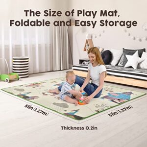 WHITEMPTER Baby Play Mat, Large Waterproof Activity Playmatfor Baby, Easy to Clean, Anti-Slip Reversible Foam Playmat for Baby Toddlers Kids, Double Cartoon Design, 50" x 50"