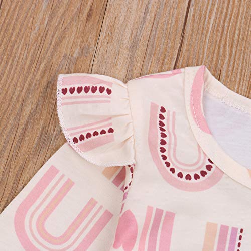 Newborn Baby Girl Rainbow Outfits Ruffled Romper Bodysuit Cake Smash Pants Headband Fall Winter Clothes Set (Beige, 12-18 Months)