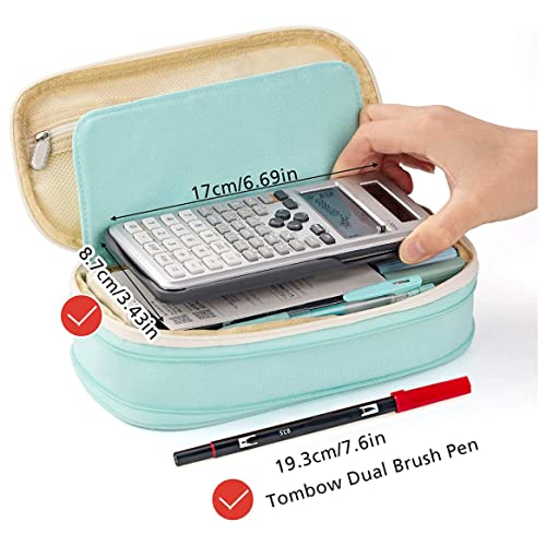 Big Capacity Pencil Pen Case, Office College School Storage Pouch Holder Box Organizer Blue (Cyan) Pencil Case, Large Pencil Case, Aesthetic Pencil Case, Pencil Case Large, Expandable Pencil