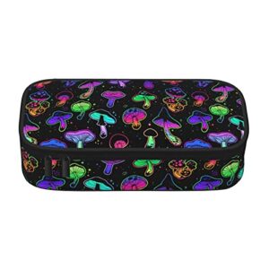 SUYGGCK Bright Psychedelic Mushrooms Pencil Case Large Capacity Pen Bag With Zipper Compartment Pencil Pouch Multifunction Stationary Bag For Boy Girl