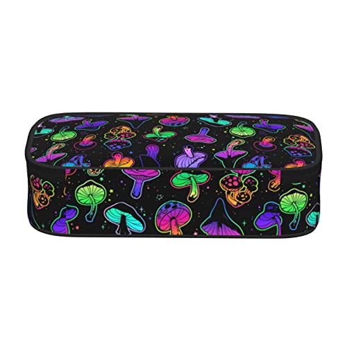 SUYGGCK Bright Psychedelic Mushrooms Pencil Case Large Capacity Pen Bag With Zipper Compartment Pencil Pouch Multifunction Stationary Bag For Boy Girl