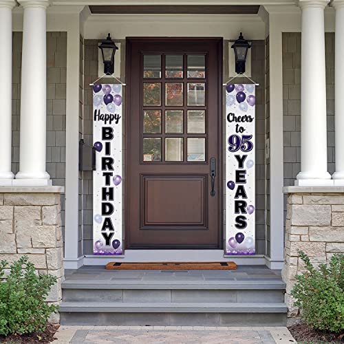 LASKYER Happy 95th Birthday Purple Door Banner - Cheers to 95 Years Old Birthday Front Door Porch Sign Backdrop,95th Birthday Party Decorations.