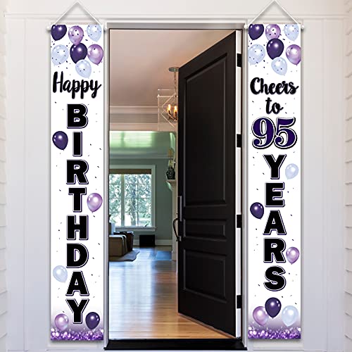 LASKYER Happy 95th Birthday Purple Door Banner - Cheers to 95 Years Old Birthday Front Door Porch Sign Backdrop,95th Birthday Party Decorations.